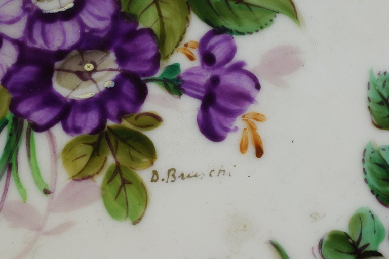 Pair of Italian Porcelain Plates with Flowers on a White and Blue ...