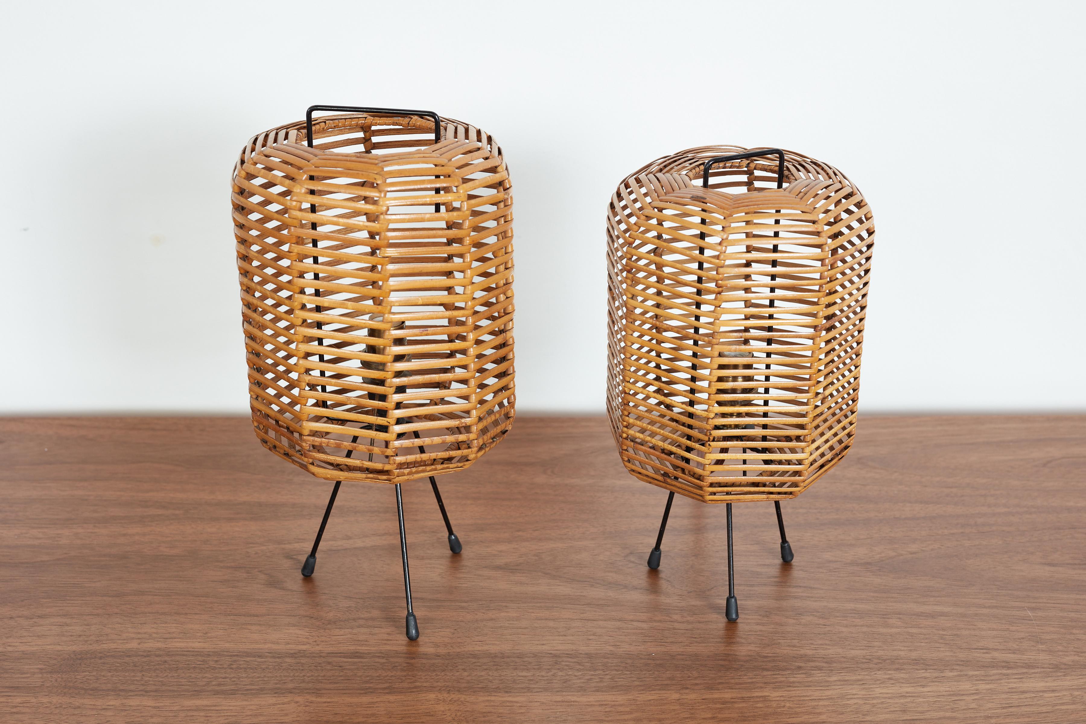 Pair of Italian Rattan Table Lamps For Sale at 1stDibs