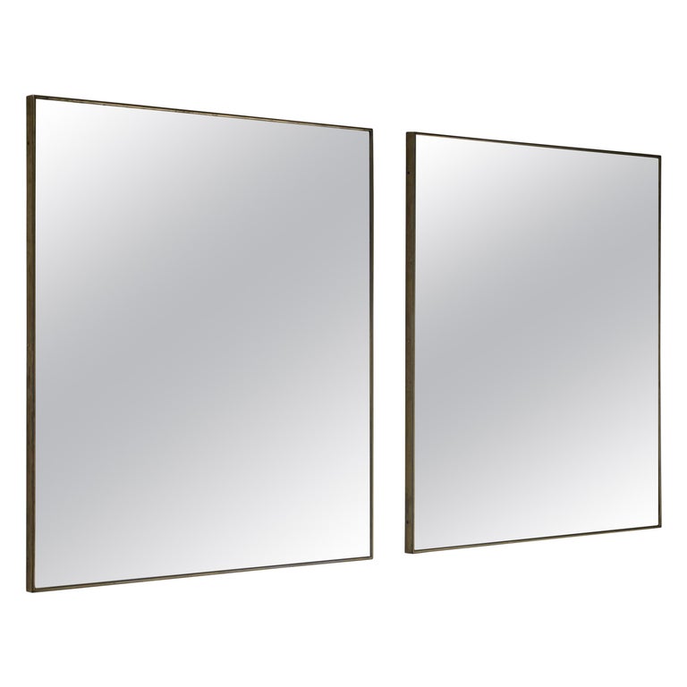 Pair of Italian Rectangular Brass Wall Mirrors, 1950s For Sale at 1stDibs