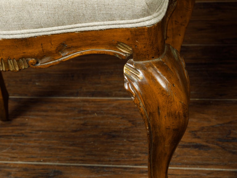 Pair of Italian Rococo Style 19th Century Walnut Stools with Cabriole ...