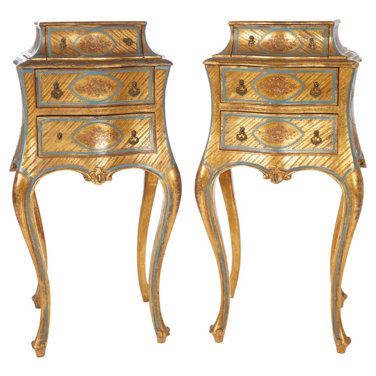 Pair of Italian Side Tables with Gilt Decorations For Sale at 1stDibs