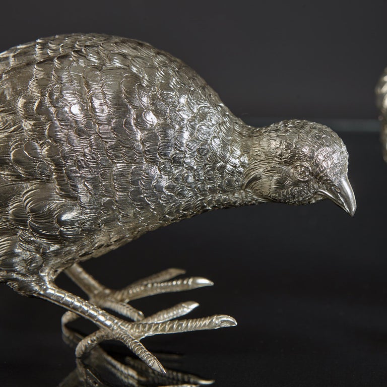 Pair of Italian Silver Pheasant Models, circa 1950 For Sale at 1stDibs