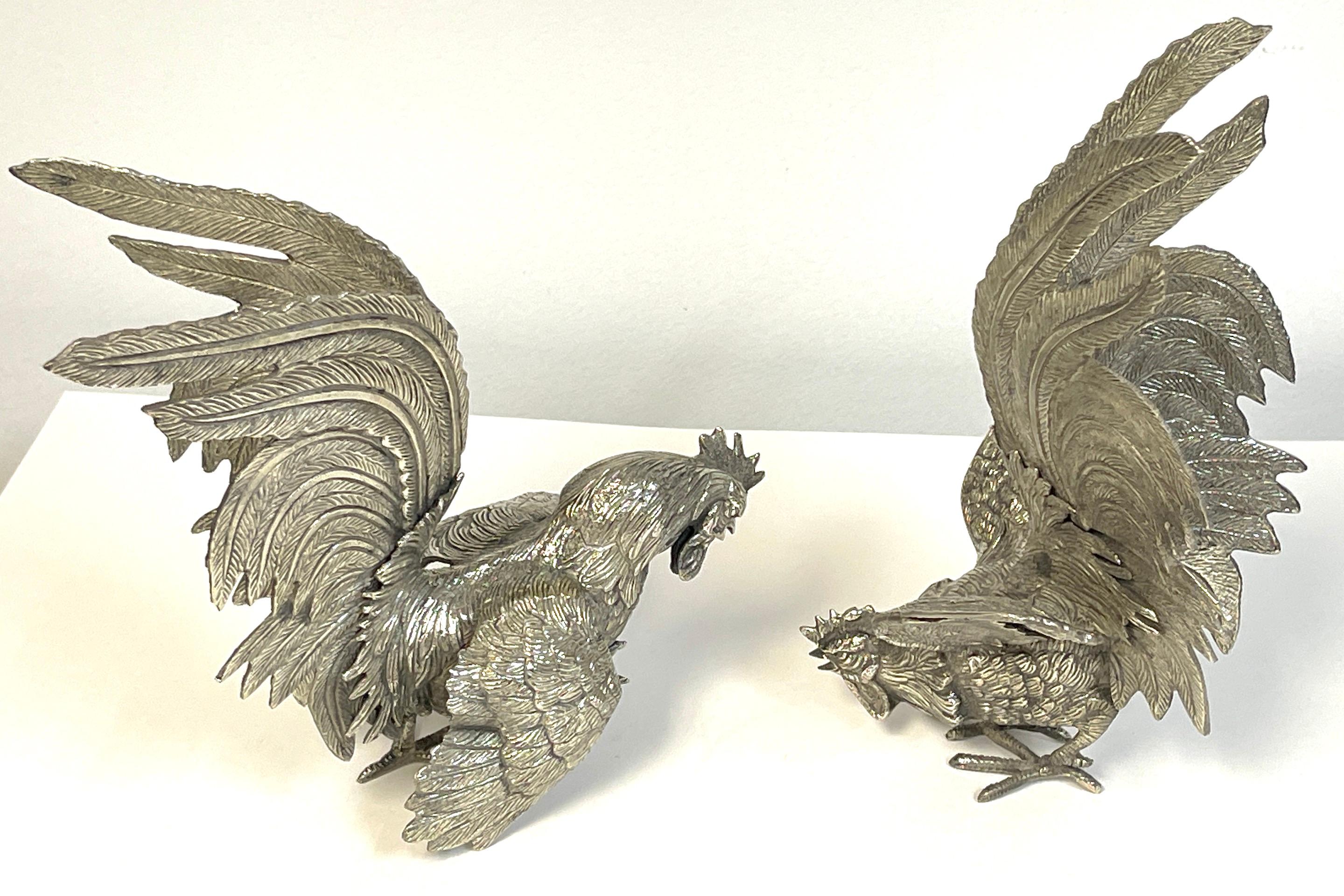 Pair of Italian Silverplated Rooster Table Ornaments 'Fighting Roosters ...
