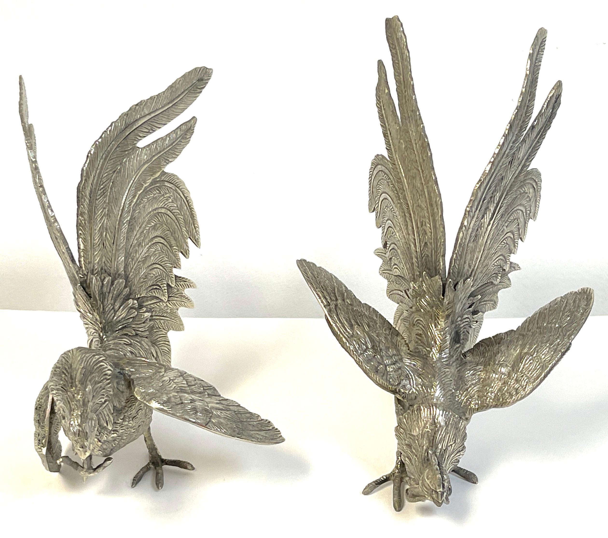 Pair of Italian Silverplated Rooster Table Ornaments 'Fighting Roosters ...