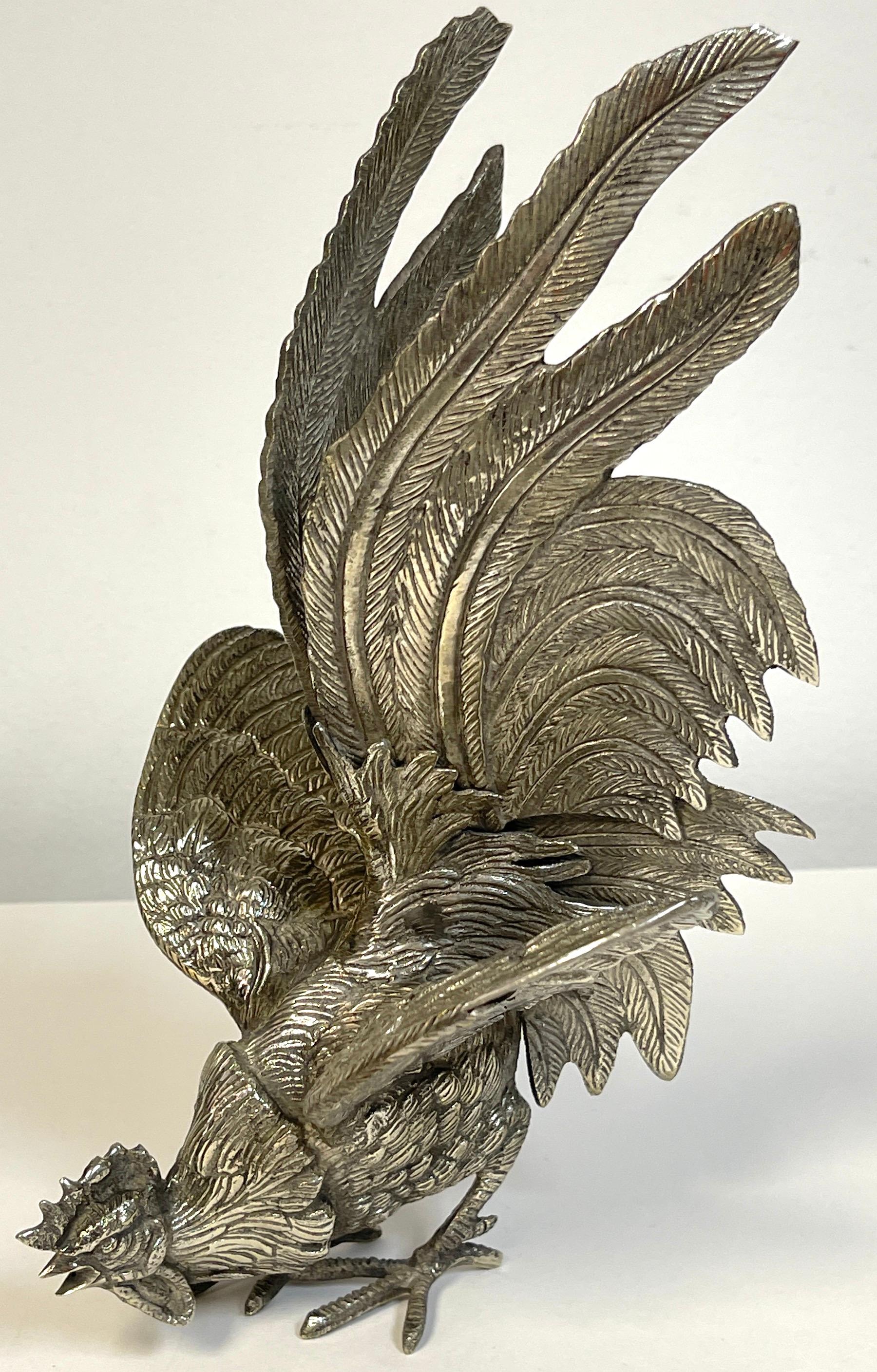 Pair of Italian Silverplated Rooster Table Ornaments 'Fighting Roosters ...
