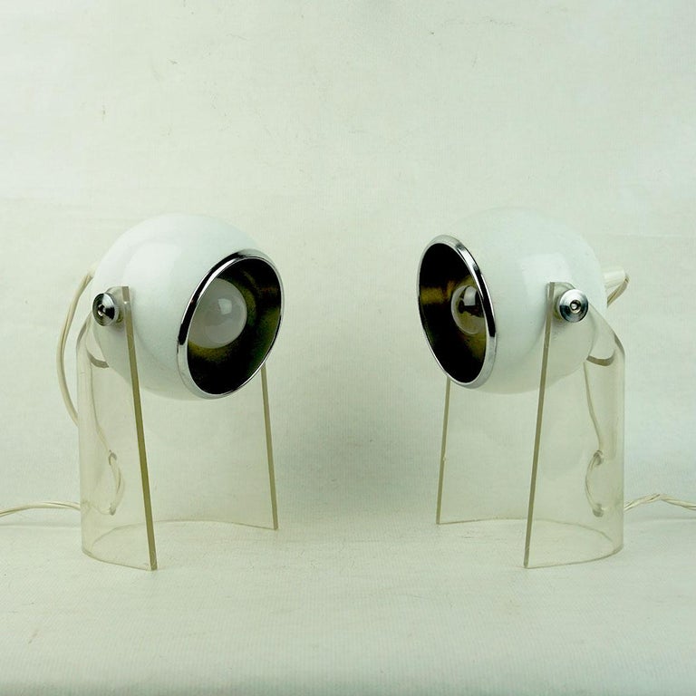 Pair of Italian Space Age White Lacquer and Perspex Eyeball Table Lamps ...
