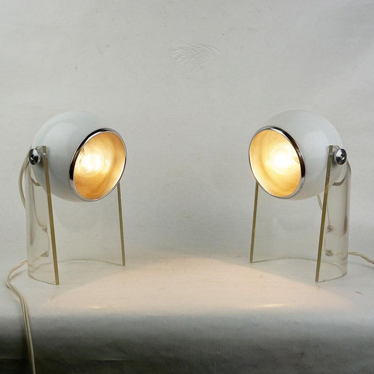 Pair of Italian Space Age White Lacquer and Perspex Eyeball Table Lamps ...