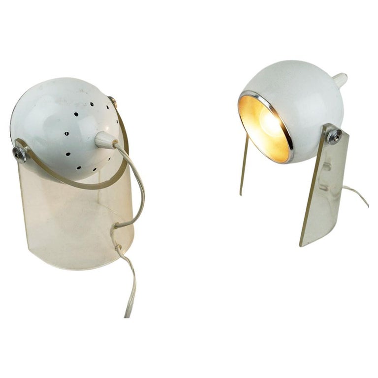 Pair of Italian Space Age White Lacquer and Perspex Eyeball Table Lamps ...
