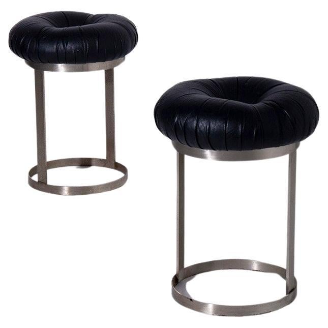 Pair of Italian stools by Vittorio Introini in steel and leather For ...