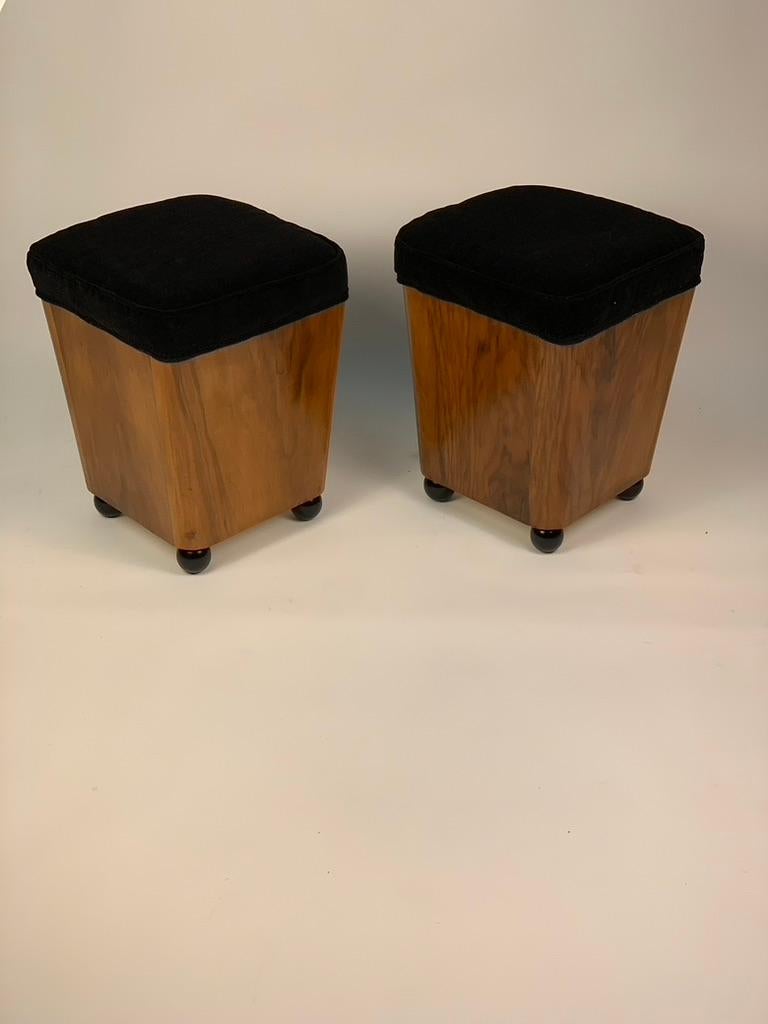 Pair of Italian Stools from 1930th Made by Walnut Wood and Stuffed For ...