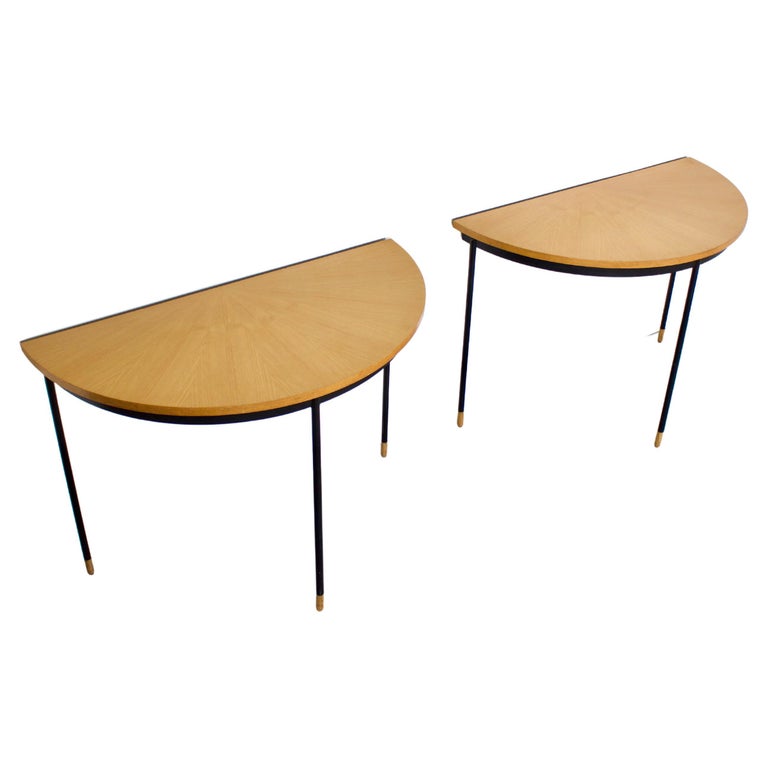 Pair of Italian Sunburst Veneered Consoles / Side Tables, 1960s For ...