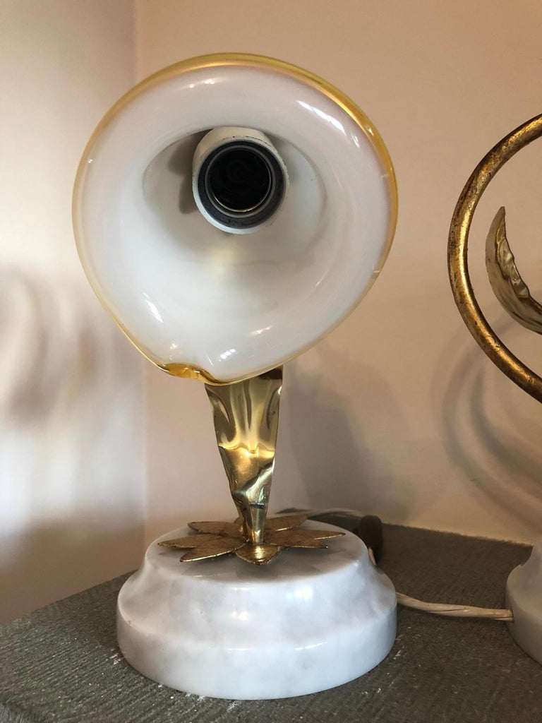 Pair of Italian Table Lamps with Carrara Marble Base For Sale at 1stDibs