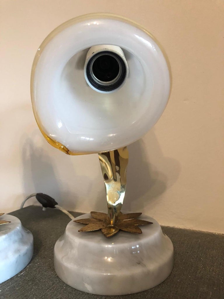 Pair of Italian Table Lamps with Carrara Marble Base For Sale at 1stDibs