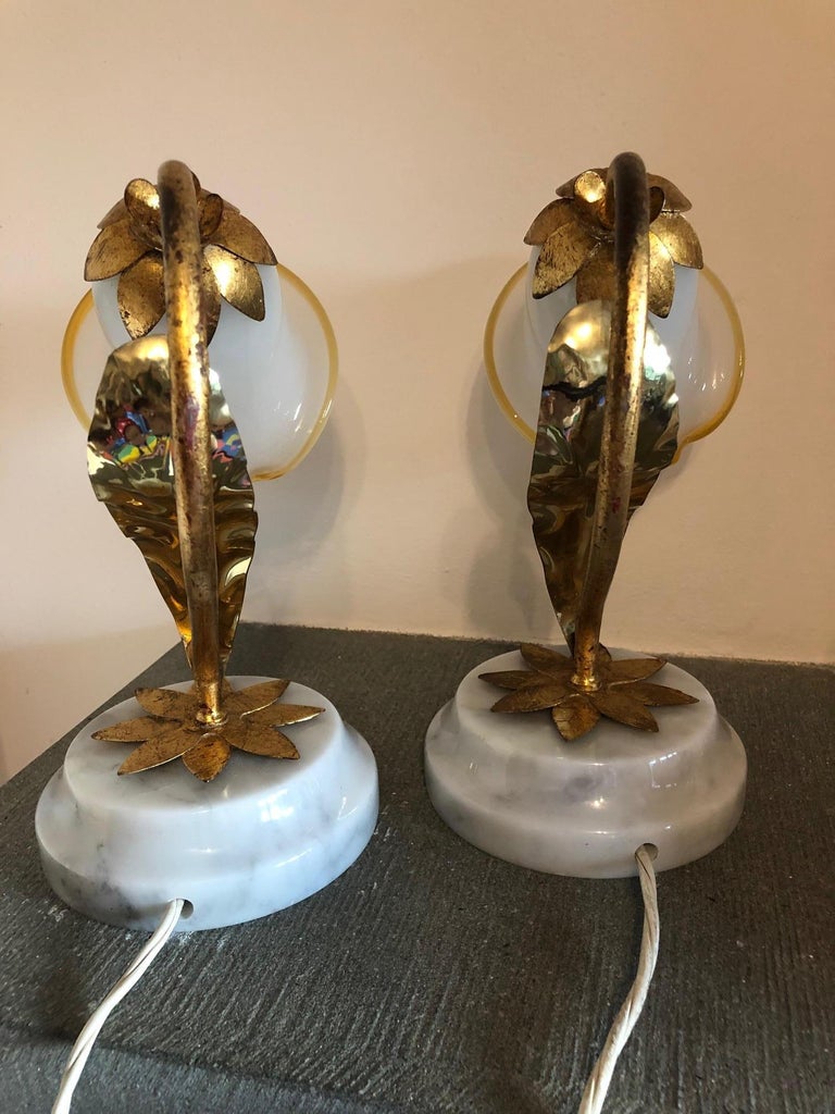 Pair of Italian Table Lamps with Carrara Marble Base For Sale at 1stDibs