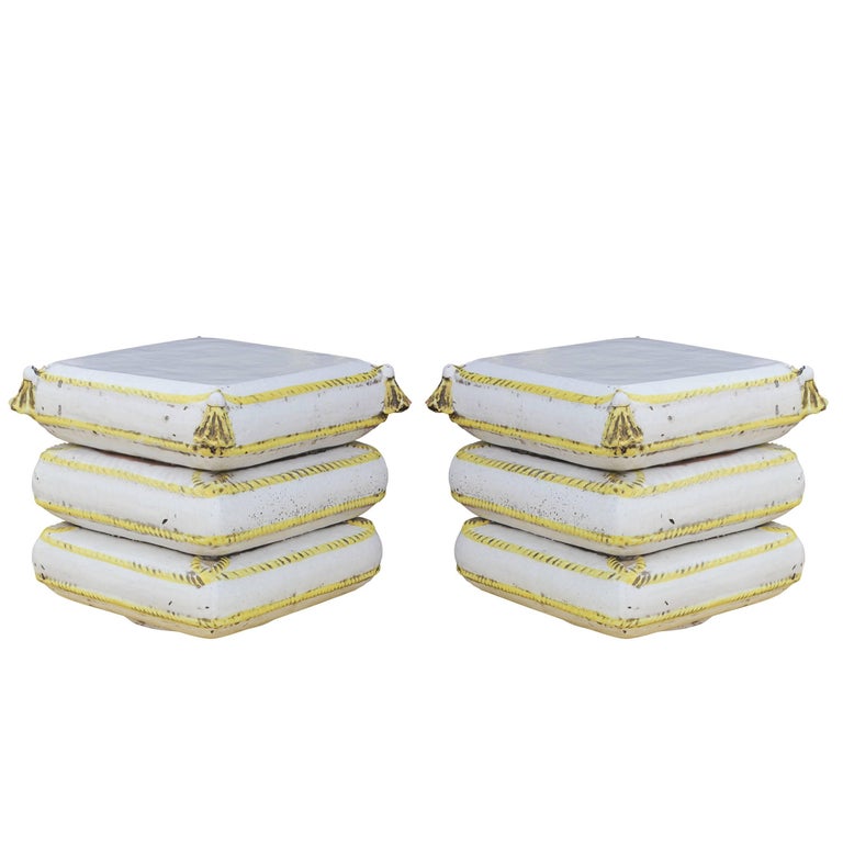 Pair of Italian Terracotta or Ceramic Garden Stools in White with ...