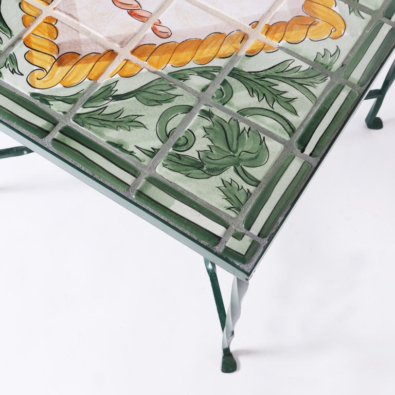 Pair of Italian Tile Top Tables with Palm Trees For Sale at 1stDibs