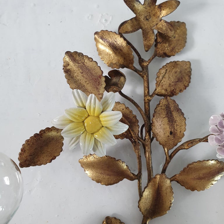 Pair of Italian Tole and Flower Wall Sconces, 1950s For Sale at 1stDibs