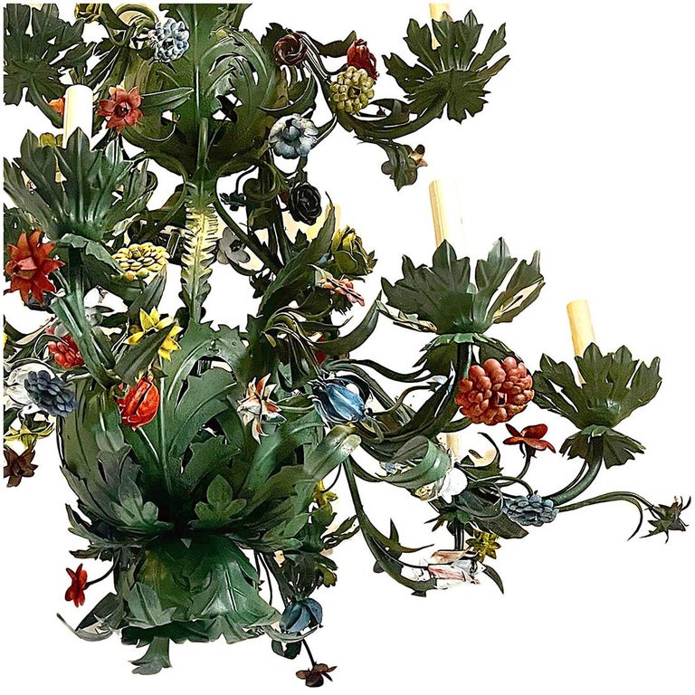 Pair of Italian Tole Chandeliers with Floral Motif, Sold Individually ...
