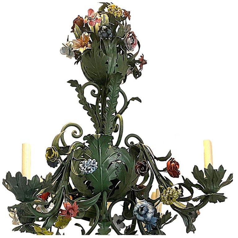 Pair of Italian Tole Chandeliers with Floral Motif, Sold Individually ...