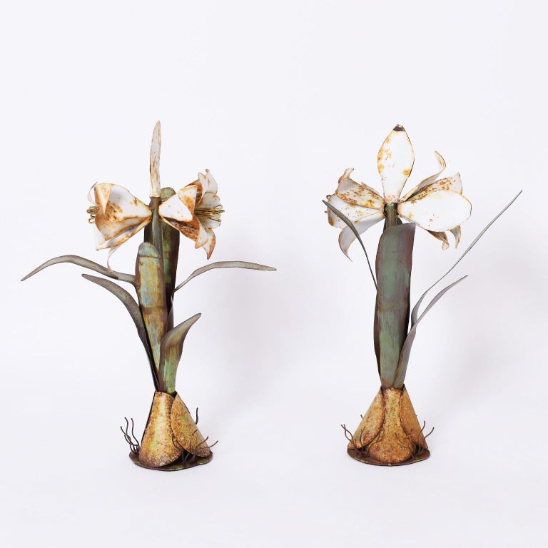 Pair of Italian Tole Flower Garnitures For Sale at 1stDibs