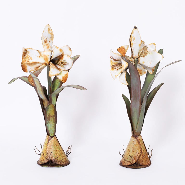 Pair of Italian Tole Flower Garnitures For Sale at 1stDibs