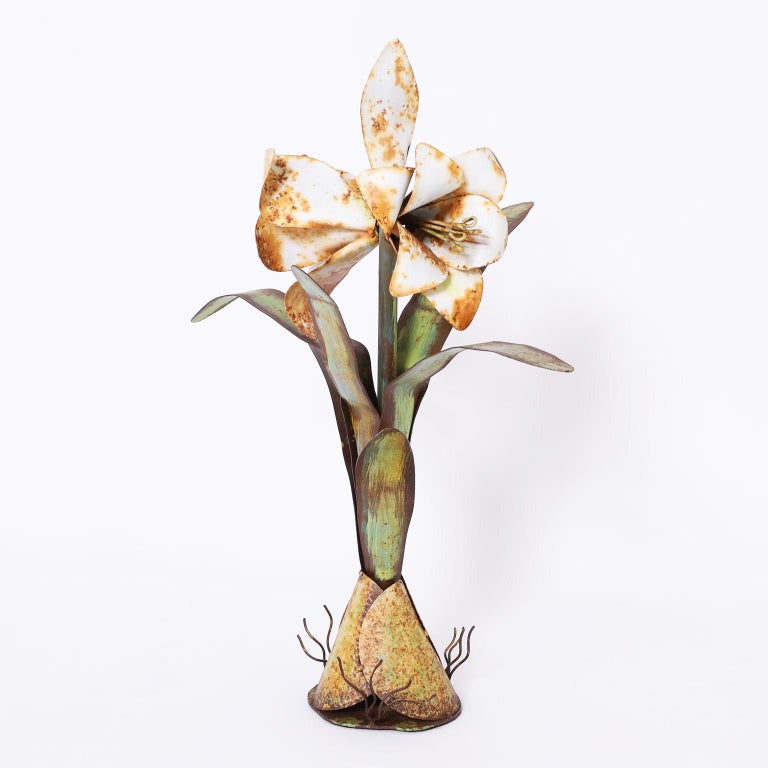 Pair of Italian Tole Flower Garnitures For Sale at 1stDibs