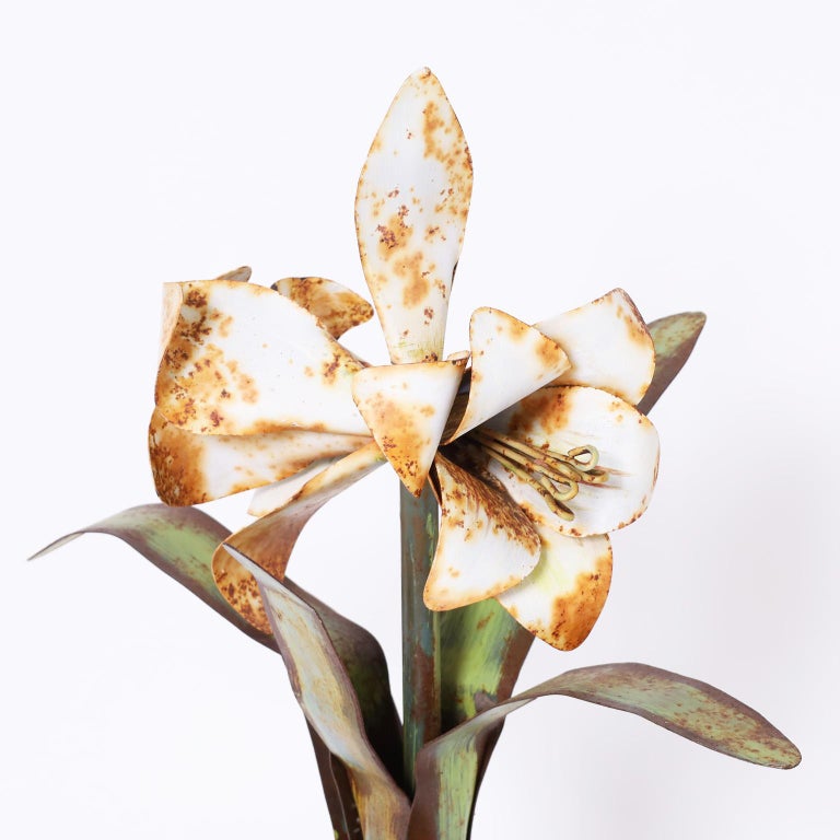 Pair of Italian Tole Flower Garnitures For Sale at 1stDibs