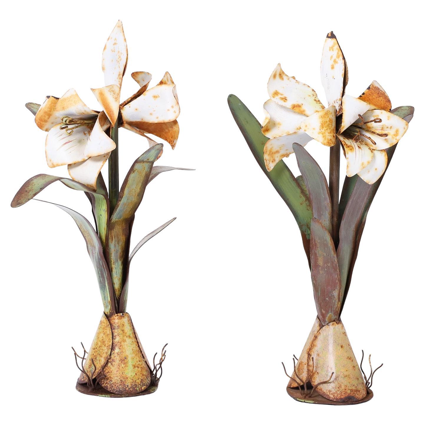 Pair of Italian Tole Flower Garnitures For Sale at 1stDibs