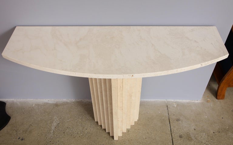 Pair of Italian Travertine Console Tables at 1stDibs