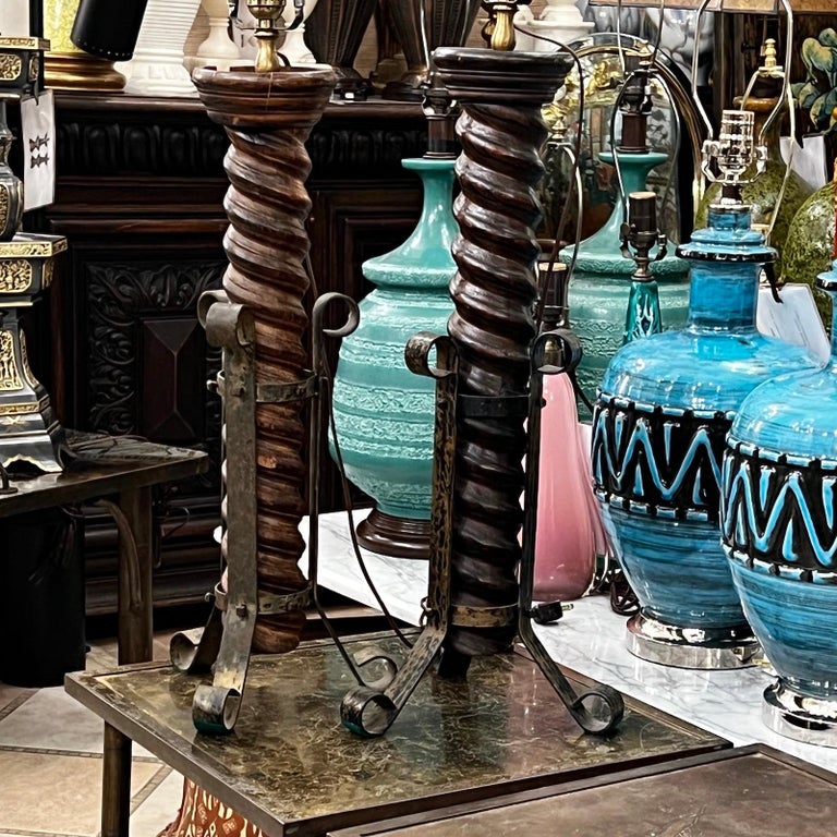 Pair of Italian Turned Wood Lamps For Sale at 1stDibs