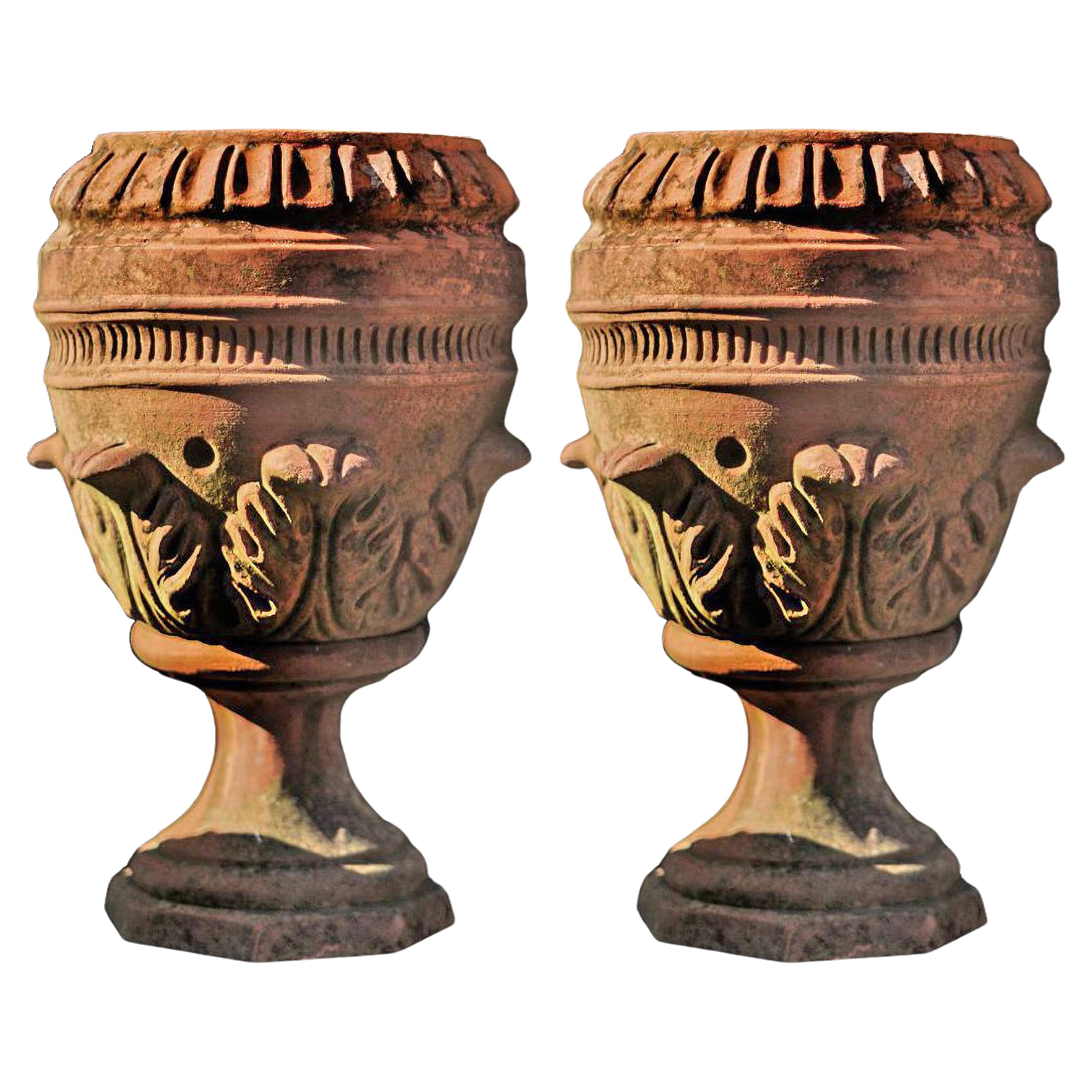 Pair of Italian Mid Century Modern Terracotta Vases For Sale at 1stDibs