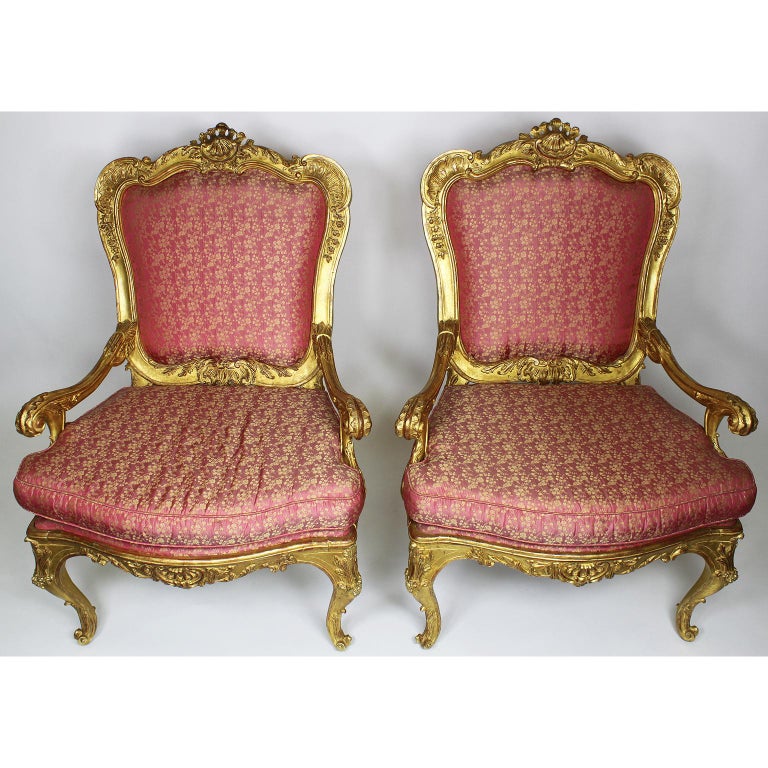 Pair of Italian Venetian Rococo Revival Style Giltwood Carved Throne ...