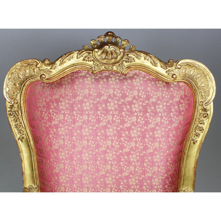 Pair of Italian Venetian Rococo Revival Style Giltwood Carved Throne ...