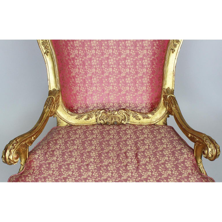 Pair of Italian Venetian Rococo Revival Style Giltwood Carved Throne ...