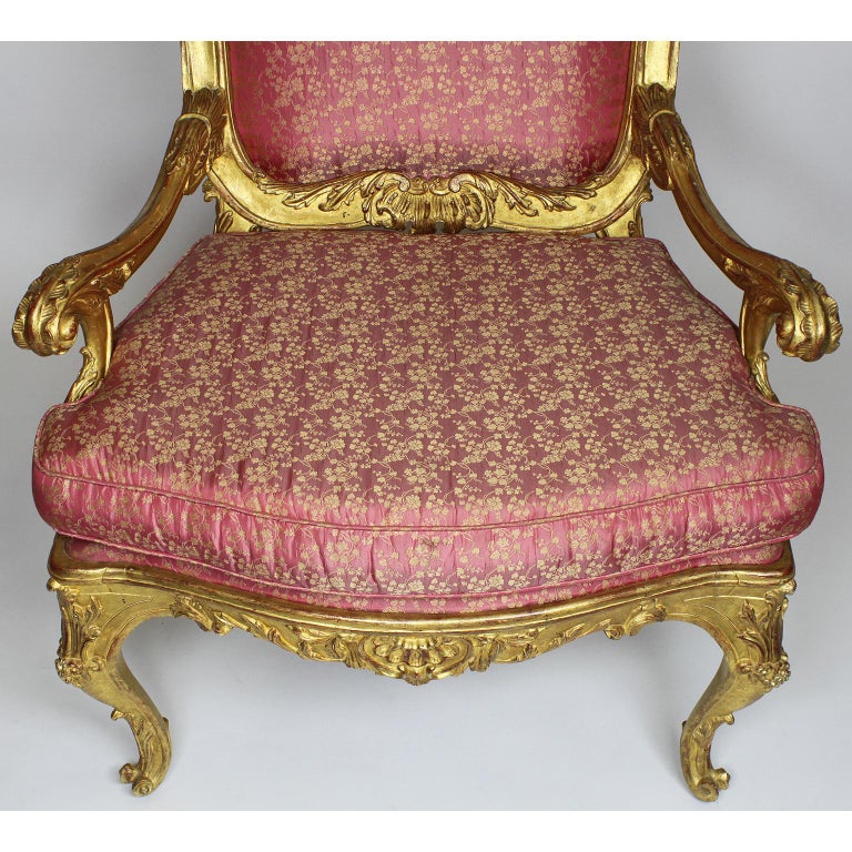 Pair of Italian Venetian Rococo Revival Style Giltwood Carved Throne ...