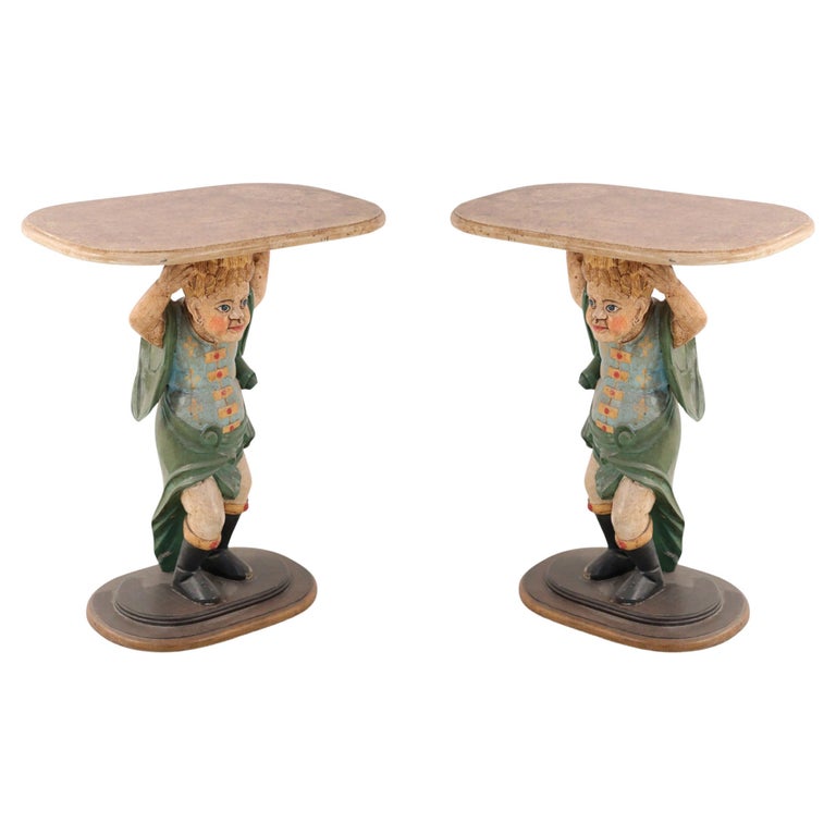 Pair of Italian Venetian Style Figurative Side Tables For Sale at 1stDibs
