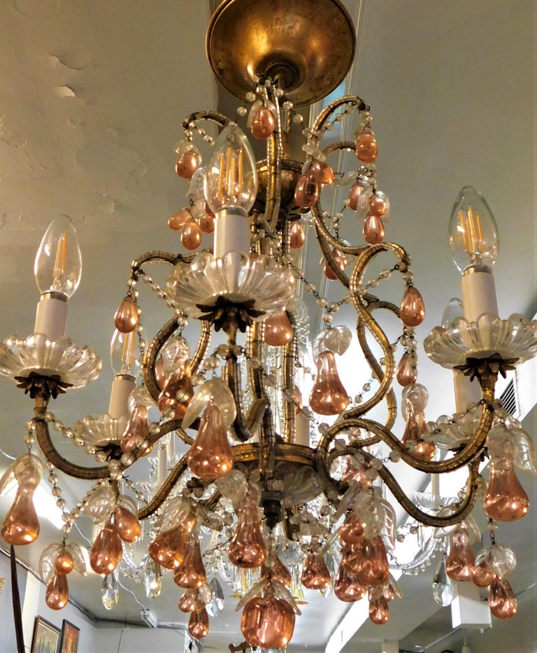 Pair of Italian Venice Murano Glass Crystal Fruit Hanging Chandeliers ...