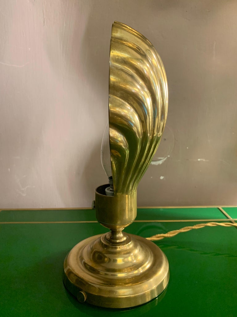 Pair of Italian Vintage Brass Clam Shell Nightstand Lamps, 1950s at 1stDibs