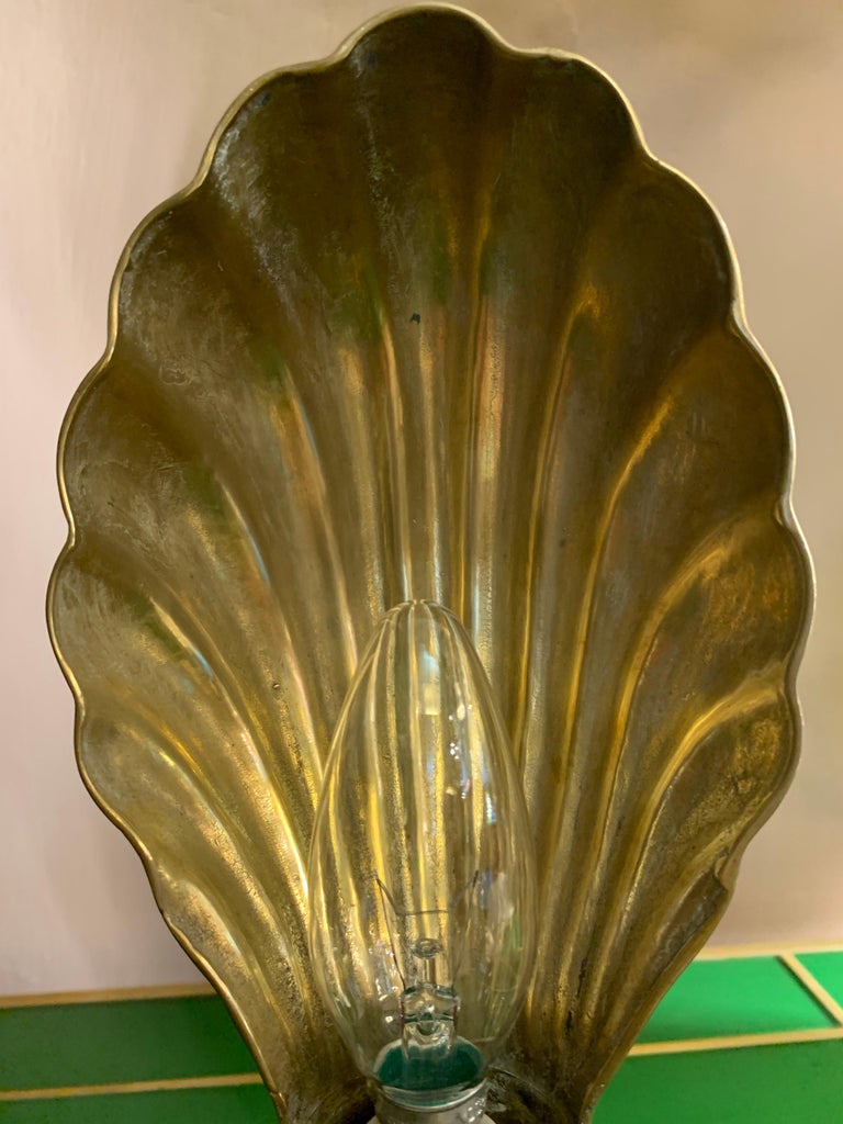 Pair of Italian Vintage Brass Clam Shell Nightstand Lamps, 1950s at 1stDibs