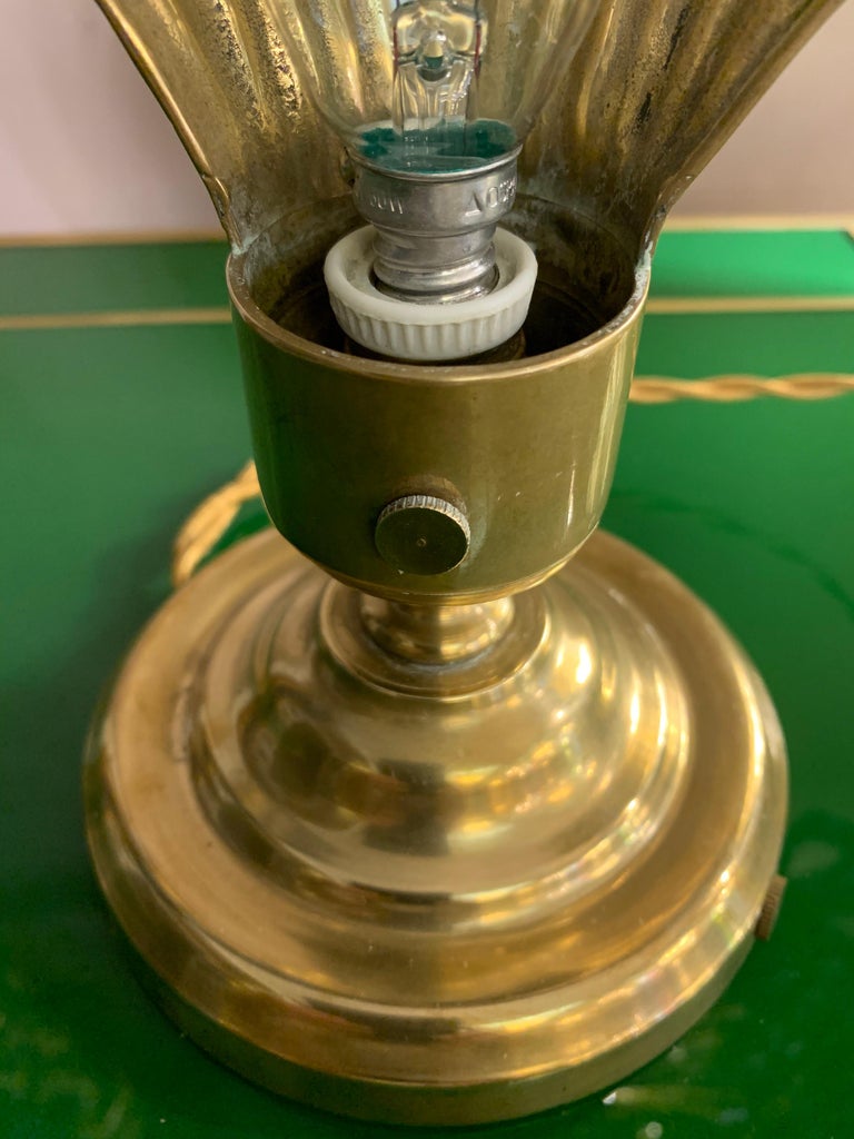 Pair of Italian Vintage Brass Clam Shell Nightstand Lamps, 1950s at 1stDibs