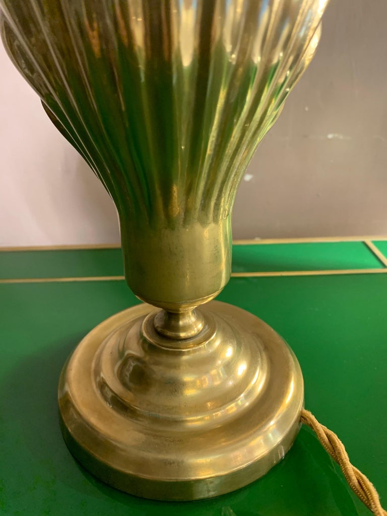 Pair of Italian Vintage Brass Clam Shell Nightstand Lamps, 1950s at 1stDibs