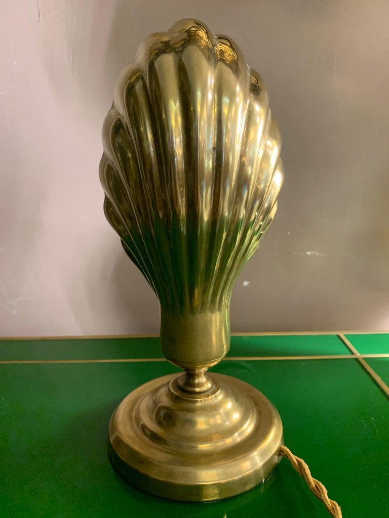 Pair of Italian Vintage Brass Clam Shell Nightstand Lamps, 1950s at 1stDibs