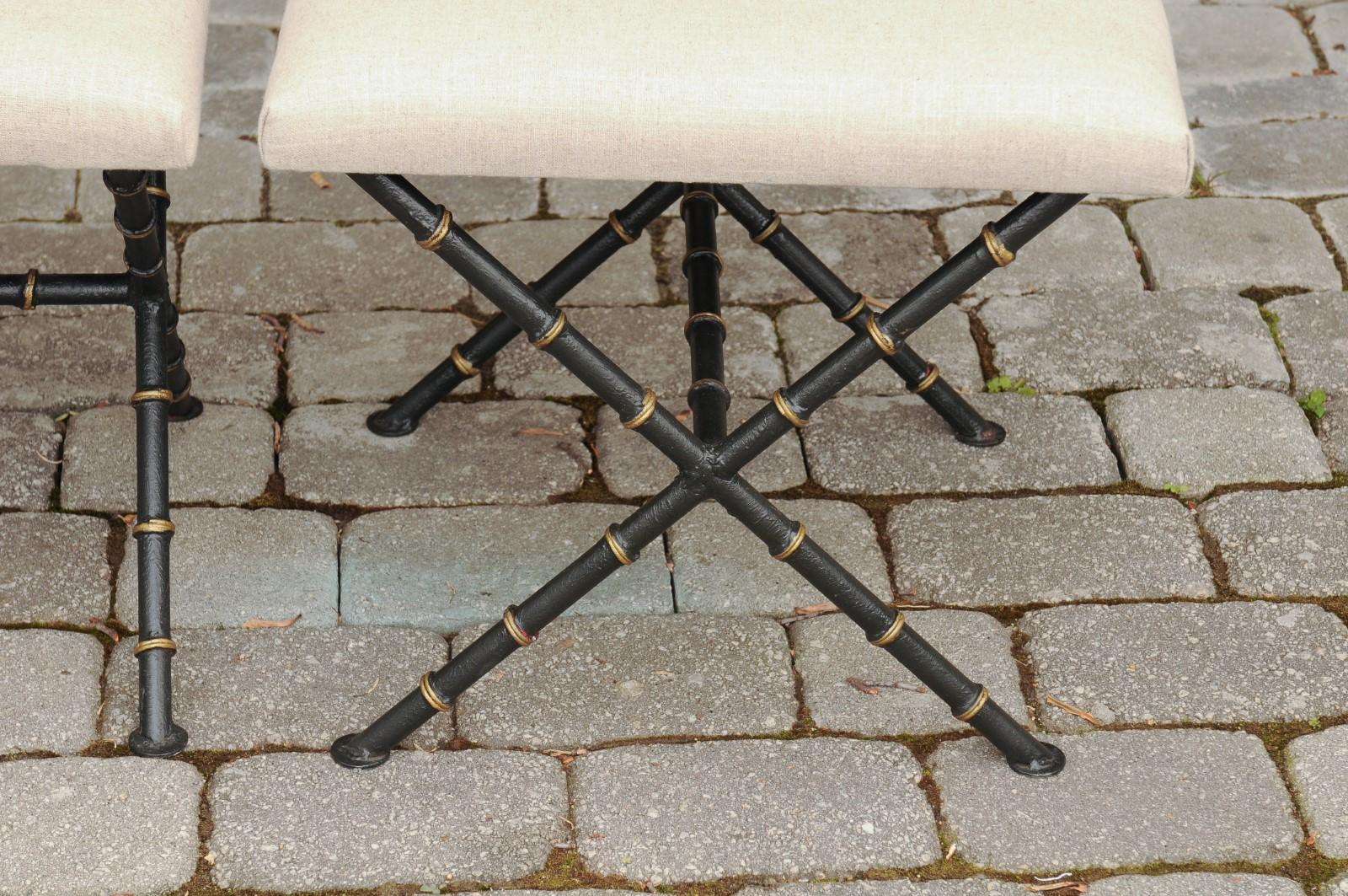 Pair of Italian Vintage Iron Stools with X-Form Faux-Bamboo Base, circa ...