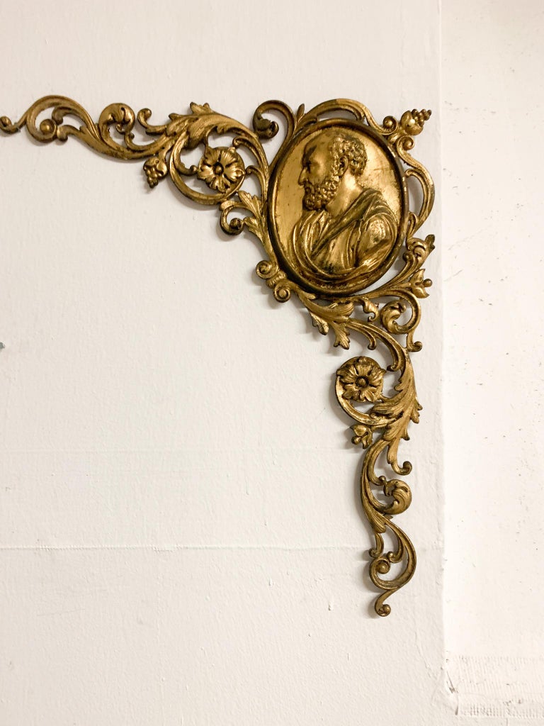Pair of Italian Wall Friezes in Gilded Bronze with Pair of Portraits ...