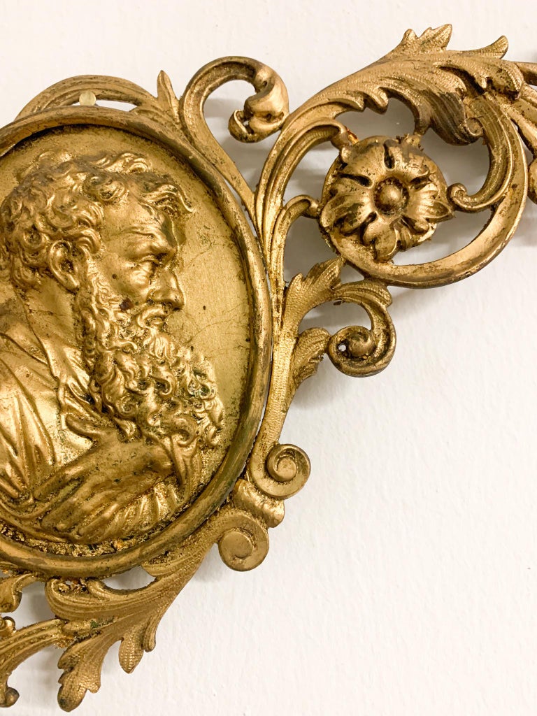Pair of Italian Wall Friezes in Gilded Bronze with Pair of Portraits ...