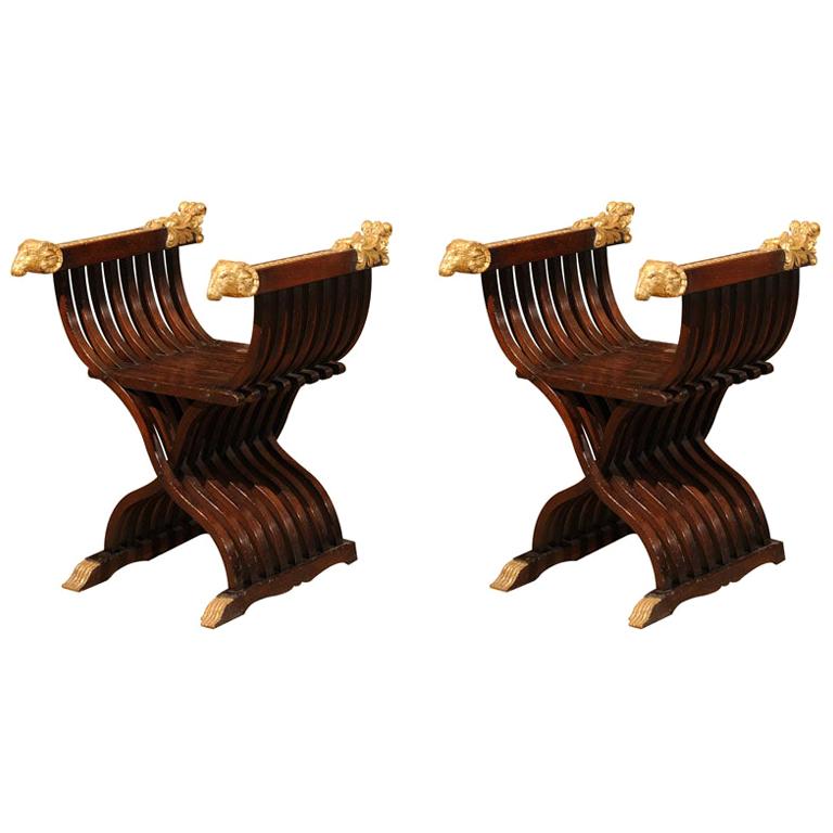 Italian Walnut Curule Folding Chair at 1stDibs