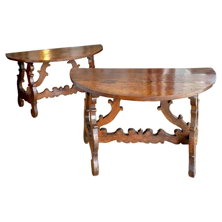 Pair of Italian Walnut Demilune Consoles, circa 1740 For Sale at 1stDibs
