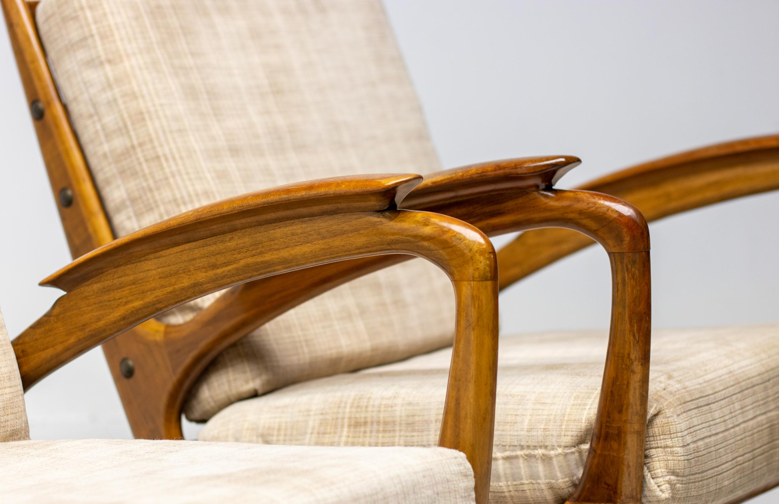 Pair of Italian Walnut Lounge Chairs For Sale at 1stDibs