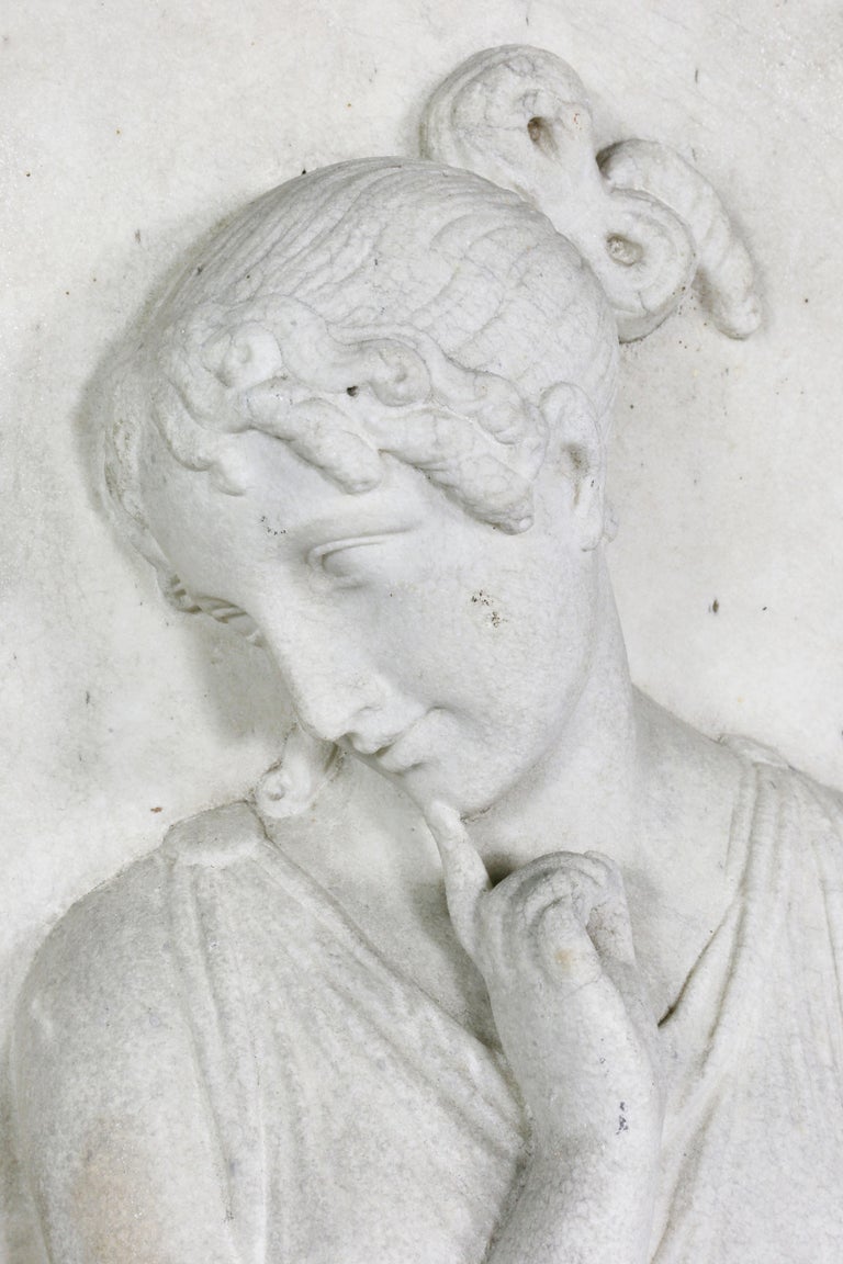 Pair of Italian White Marble Bas Reliefs of Muses at 1stDibs