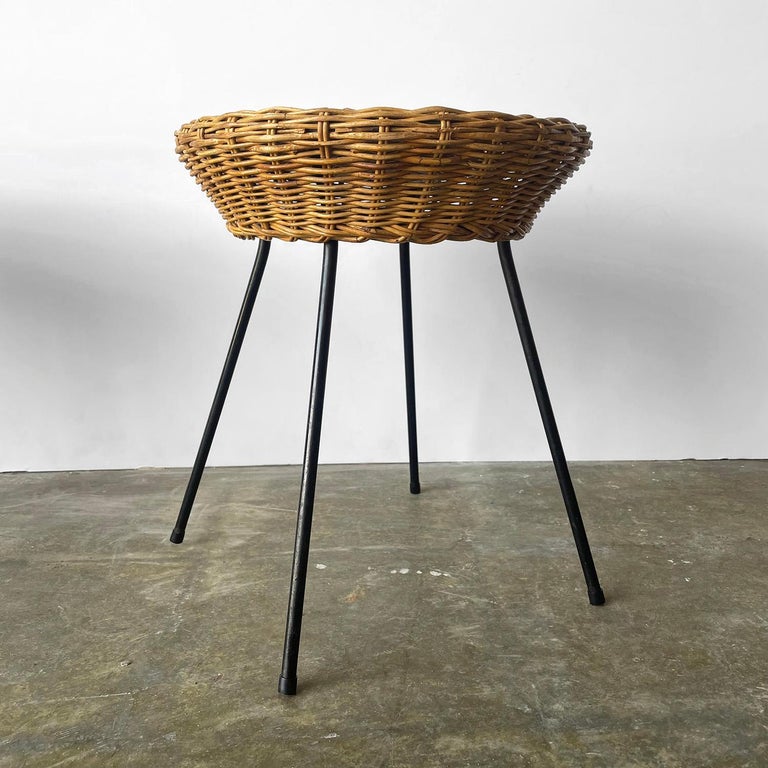 Pair of Italian Wicker and Iron Stools For Sale at 1stDibs
